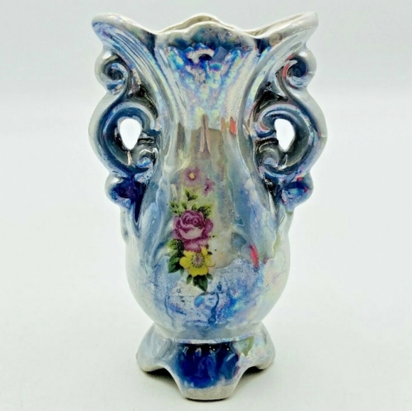 Accents | Vintage Iridescent Shabby Chic Blue Rose Floral Small Elegant ...